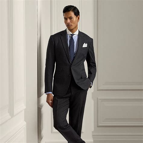 Ralph Lauren Kent Hand Tailored Pinstripe Wool Suit In Dark Greycream