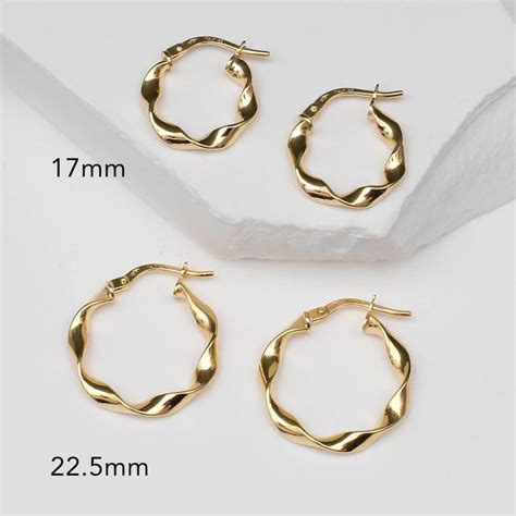 9ct Yellow Gold Twisted Hoop Earrings 17mm 225mm By Hurleyburley