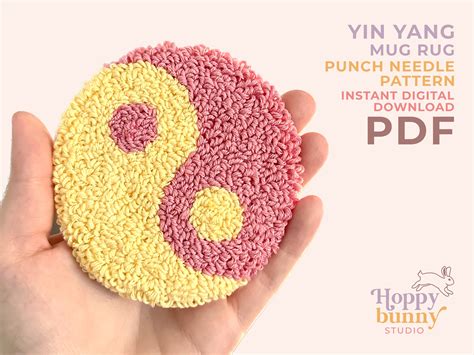 Yin Yang Punch Needle Pattern Printable Punch Needle Mug Rug Tufted