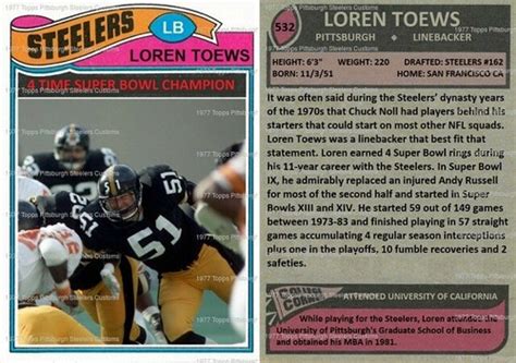 Loren Toews Pittsburgh Steelers 1977 Custom Card Ebay