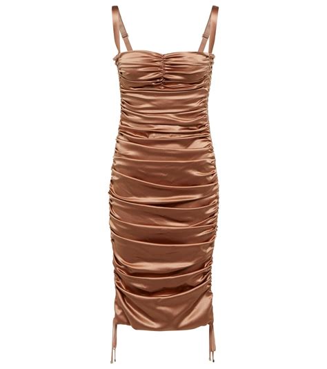 Dolceandgabbana Ruched Silk Satin Midi Dress Dolce And Gabbana