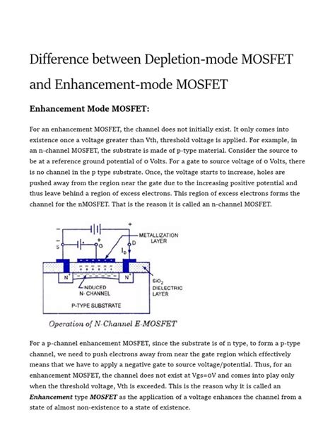 Difference Between Enhancement Type And Depletion Type Mosfet Pdf