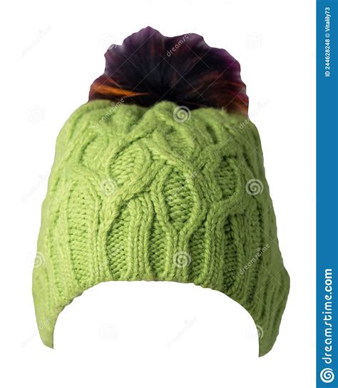 Women S Hat Knitted With Pompon Isolated On White Background Warm