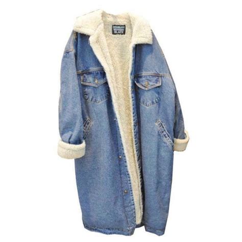 Womens Fleece Thick Long Denim Jeans Coat Winter Big Lapel Lining