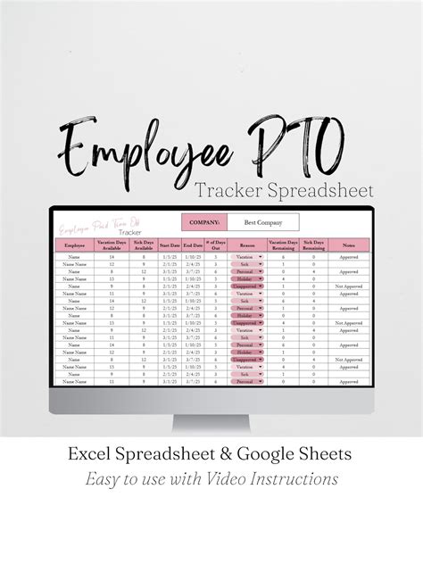 Employee Pto Tracker Template Vacation Tracker Leave Tracker Time