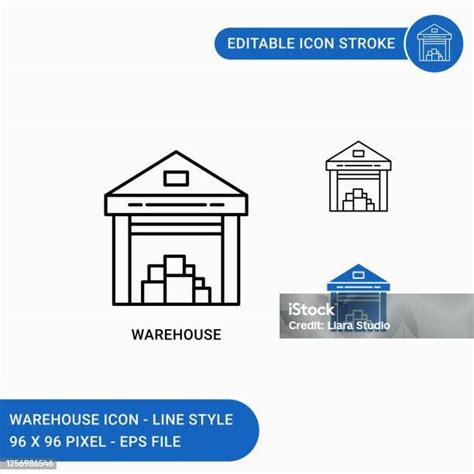 倉庫圖示使用圖示線條樣式設置向量插圖倉庫倉庫建築概念向量圖形及更多互聯網圖片 互聯網 人造物件 信息圖形 Istock