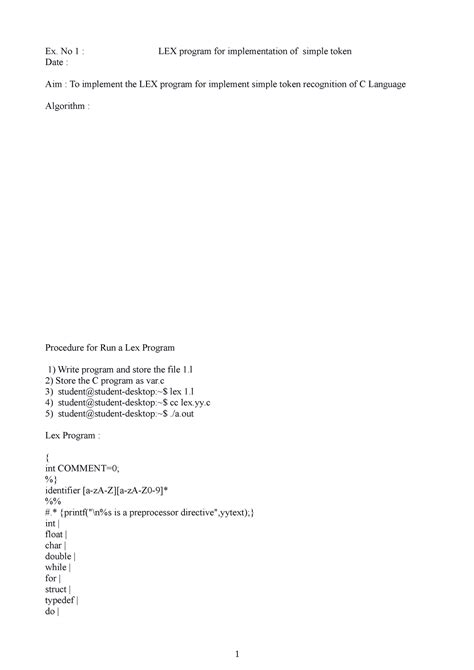 Cd Lab Manual Hereby Attaching The Notes For Python Ex No 1 Lex