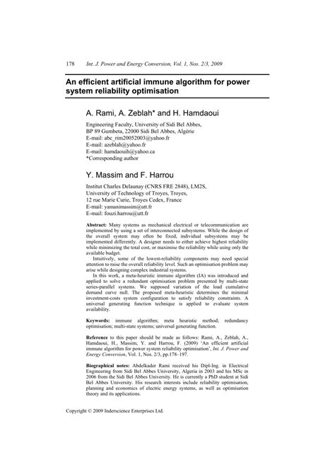 pdf an efficient artificial immune algorithm for power system