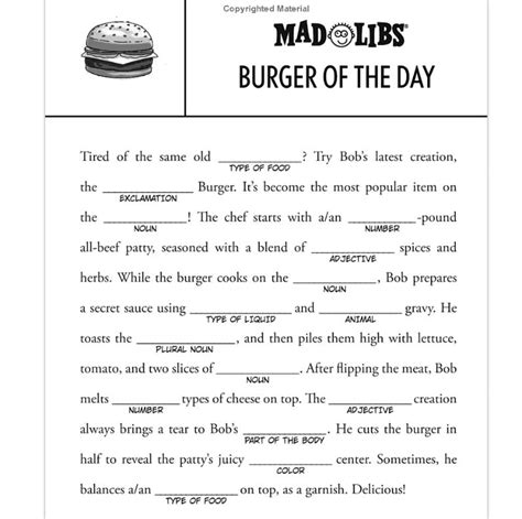 Mad Libs Bobs Burgers