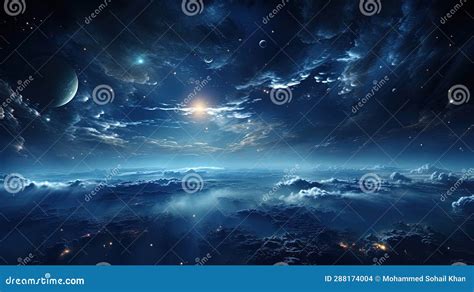 Panorama View Universe Space Shot Of Milky Way Galaxy With Stars On A