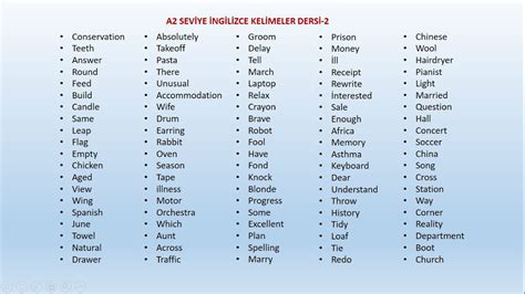 A2 Seviye İngilizce kelime dersi 100 200 En çok kullanılan