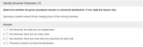 Solved Identify Binomial Distribution Determine Whether Chegg Com