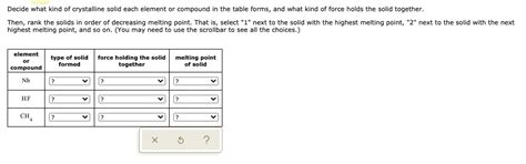 Decide What Kind Of Crystalline Solid Each Element Compound In The