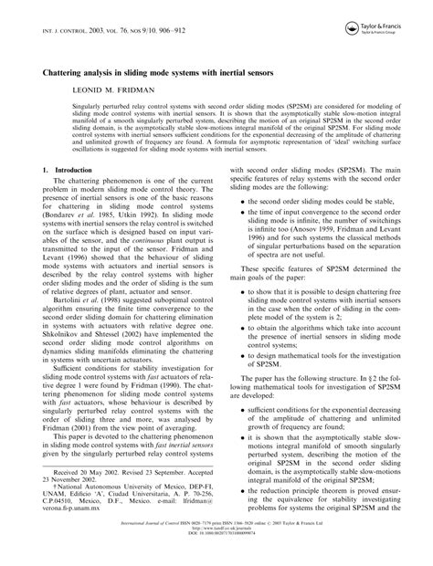 Pdf Chattering Analysis In Sliding Mode Systems With Inertial Sensors