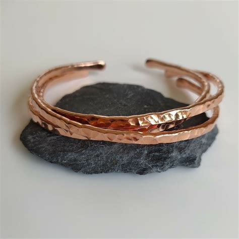 Hammered Copper Bangle Bracelet 7th Anniversary T For Her Etsy