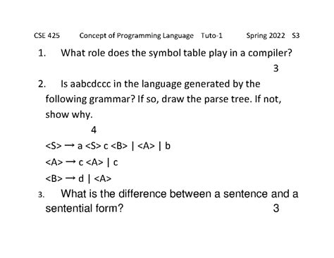 Quiz01 Quiz 1 Concepts Of Programming Languages Cse 425 Concept