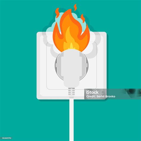 화재 배선 과부하에서 불에 소켓과 플러그 전기 안전 개념 단락 전기 회로 벡터 그림입니다 개념에 대한 스톡 벡터 아트 및 기타 이미지 Istock