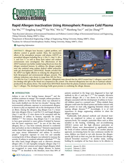 Pdf Rapid Allergen Inactivation Using Atmospheric Pressure Cold