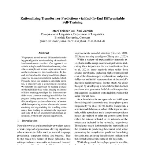 Rationalizing Transformer Predictions Via End To End Differentiable