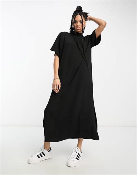 Asos Design Vestito Midi A Colonna Accollato Nero Oversize Asos