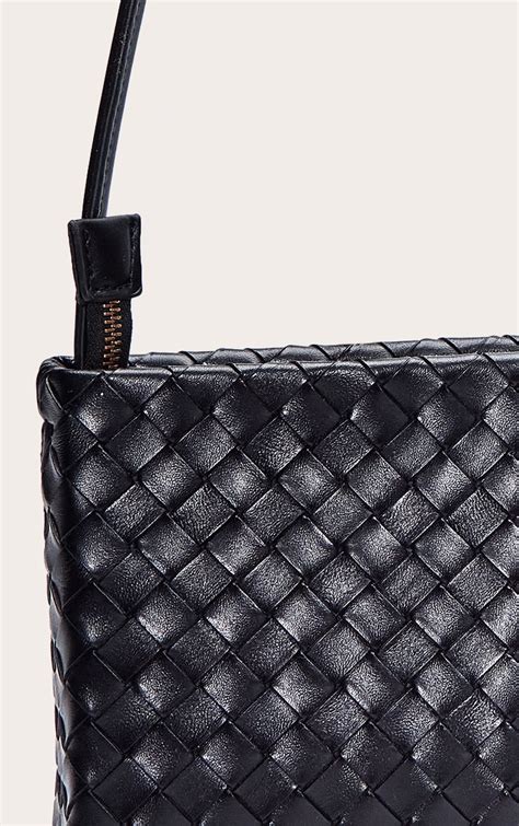 Black Weave Structured Mini Shoulder Bag Accessories Plt