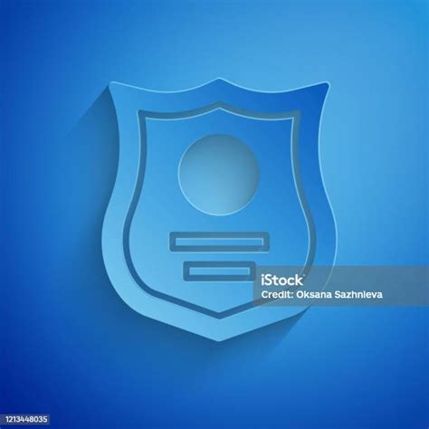 剪紙員警徽章圖示隔離在藍色背景警長徽章標誌紙藝術風格向量插圖向量圖形及更多偵探 人的角色圖片 偵探 人的角色 容積 徽章