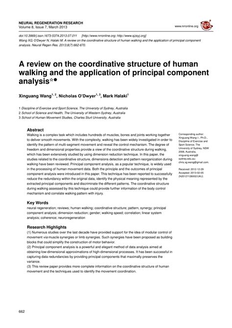 Pdf A Review On The Coordinative Structure Of Human Walking And The Application Of Principal