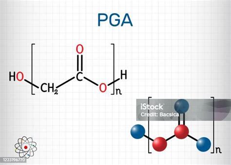 聚甘油或多甘油酸 Pga分子它是一種可生物降解的熱塑性聚合物結構化學配方和分子模型籠子裡的紙向量圖形及更多健保和醫療圖片 健保和醫療