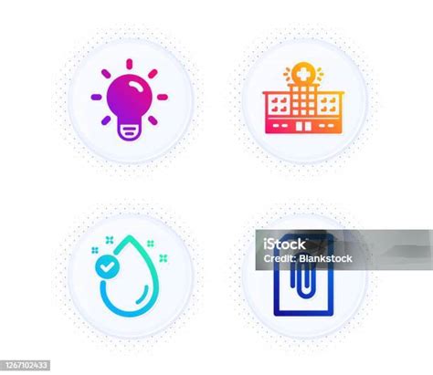 병원 건물 비타민 전자 및 전구 아이콘 세트 첨부 파일 기호입니다 의료 지원 오일 드롭 램프 에너지 벡터 0명에 대한 스톡 벡터 아트 및 기타 이미지 Istock