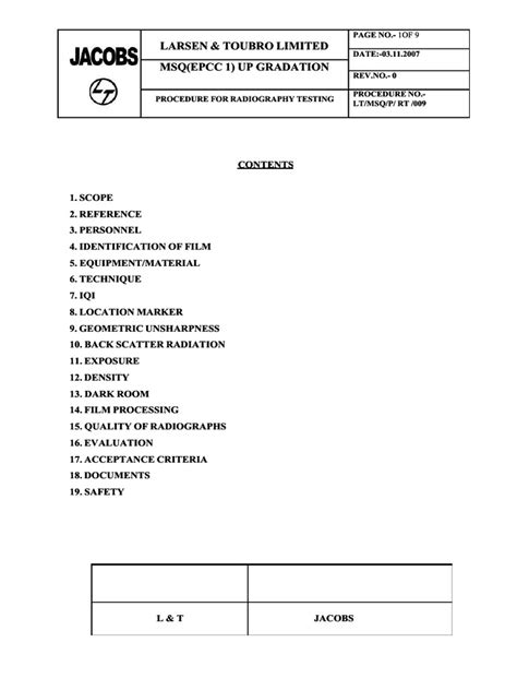 Procedure For Radiography Testing Pdf Nondestructive Testing Radiography
