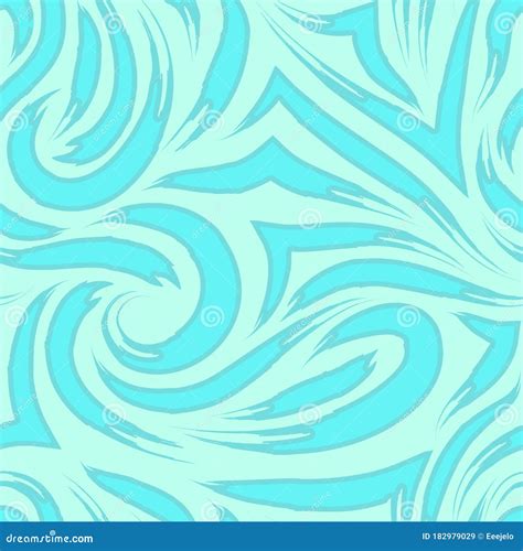 Vector Seamless Pattern Of Smooth Lines With Torn Tips In The Form Of Spirals And Waves Of Blue