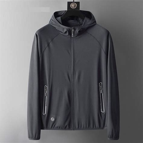 Summer Mens Cold Silk Sunscreen Jacket Outdoor Sports Thin Coat Breathable Uv Hood Protection