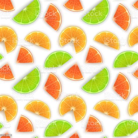 흰색 바탕에 만화 스타일의 신선한 오렌지 슬라이스 라임과 레몬의 인쇄와 함께 완벽 한 끝 없는 패턴입니다 배경 화면 포스터에 대 한 식품 산업에서 사용할 수 있습니다 벡터