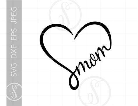Mom Script Heart Svg Clipart Mom Script Heart Silhouette Cut Etsy