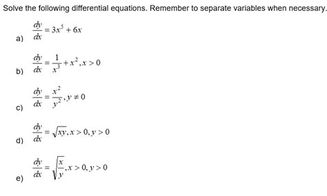 solved solve the following differential equations remember