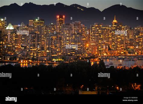 Night Falls Over The City Of Vancouver British Columbia Canada Stock