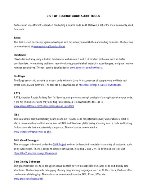 Source Code Audit Tools Guide Pdf Business Technology And Engineering