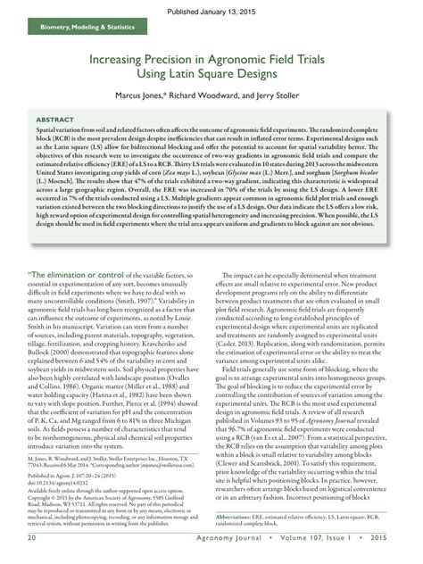 Pdf Increasing Precision In Agronomic Field Trials Using Latin Square Designs