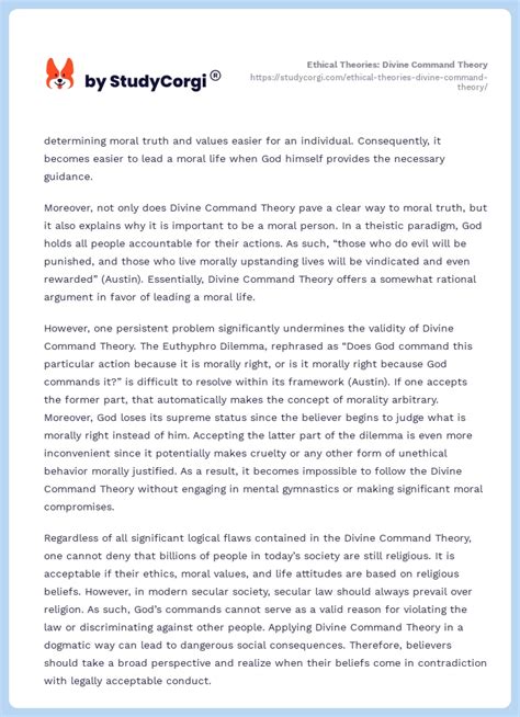 Ethical Theories Divine Command Theory Free Essay Example