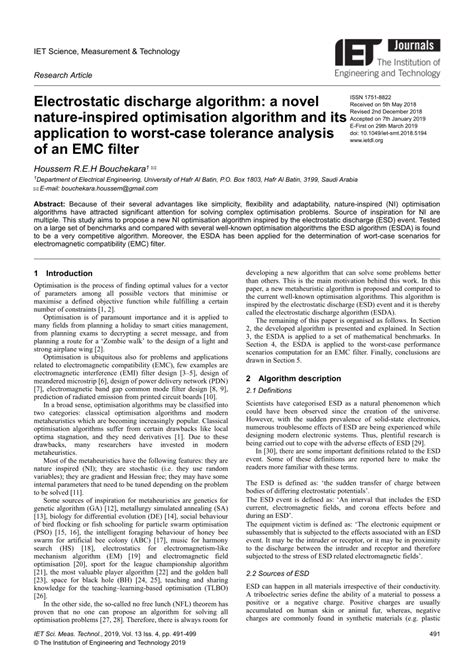 Electrostatic Discharge Algorithm Esda A Novel Nature Inspired Optimization Algorithm And Its