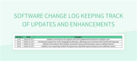 Software Change Log Keeping Track Of Updates And Enhancements Excel Template Free Download