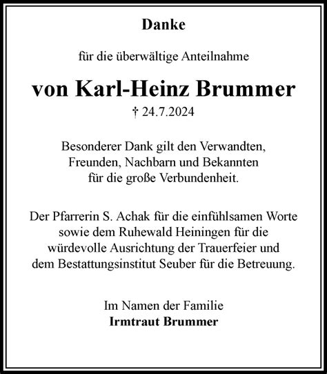 Traueranzeigen Von Karl Heinz Brummer Trauer38 De