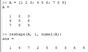 GNU Octave 무료 매트랩 행렬을 행백터로 전환 matrix row vector