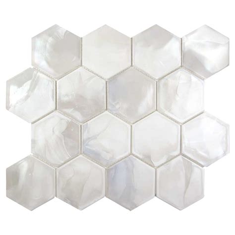 Ocean Mist Blue Pearlescent Iridescent Hexagon Glass Tile
