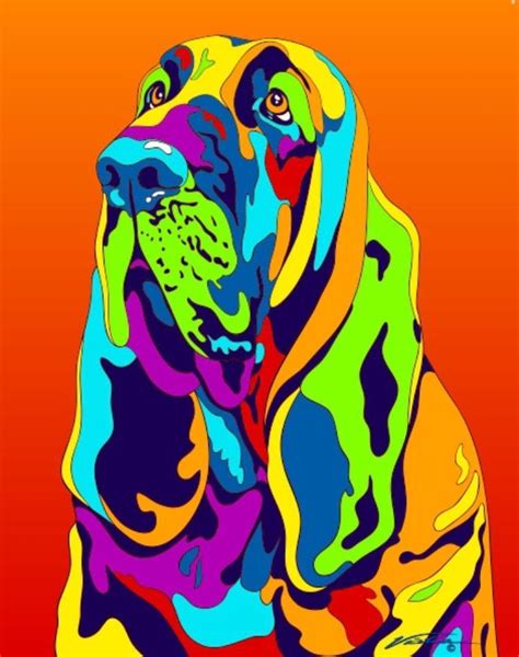 Multi Color Bloodhound Dog Breed Matted Prints And Canvas Giclées Arte