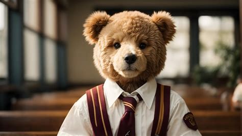 Un Dulce Osito De Peluche Con Un Impecable Uniforme Escolar Y Una Suave