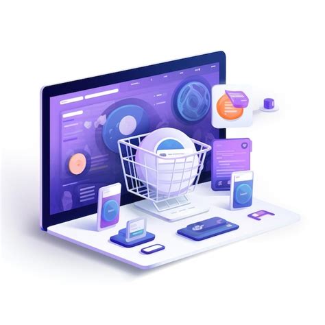 Modern Ecommerce Web Browser Vibrant Minimalist Illustration With Purple And Blue Hues Premium