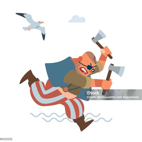 한쪽 눈 위에 패치가 달린 해적 도적이 피해자를 공격합니다 흰색 배경에 평면 만화의 벡터 그림 강도에 대한 스톡 벡터 아트 및