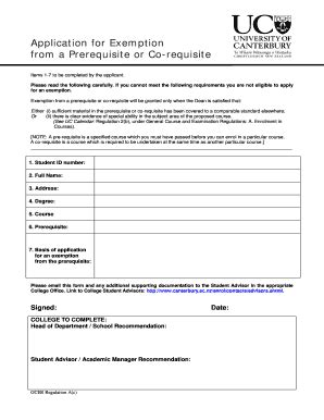 Fillable Online Canterbury Ac Application For Exemption From A