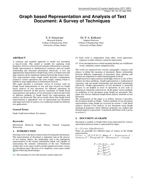 Graph Based Representation And Analysis Of Text Document A Survey Of Techniques Pdf Vertex